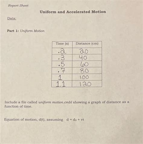 Solved Report Sheet Uniform And Accelerated Motion Data Chegg