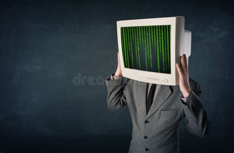 Cyber Human With A Monitor Screen And Computer Code On The Display
