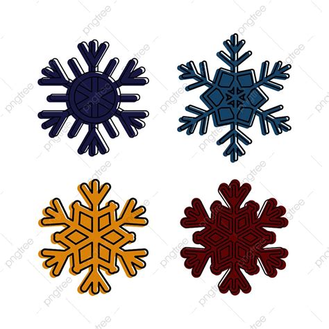 Snowflake Icon Set Color Outline Snowflake Border Snow Png And