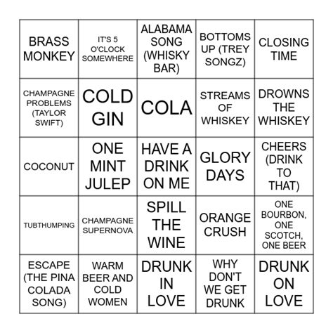 Bingo Drinking Game Template At Minnie Steadman Blog