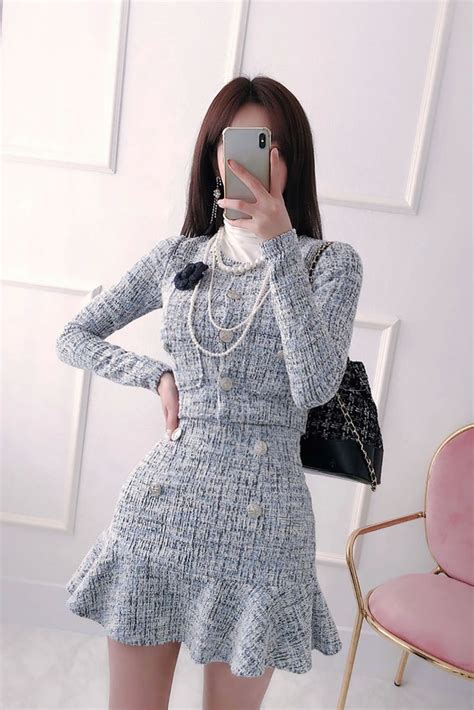 아트갤러리 트위드 투피스자켓치마바지 바비앤펌킨 한국 스타일 패션 스타일 한국 드레스