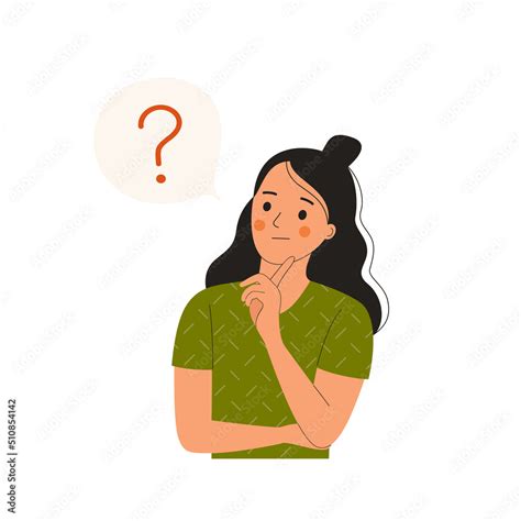 Young Woman With Question Mark In Think Bubble Flat Style Cartoon