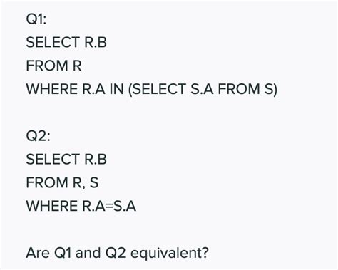 Solved Each Item Below Shows Two Queries Q1 And Q2 Answer