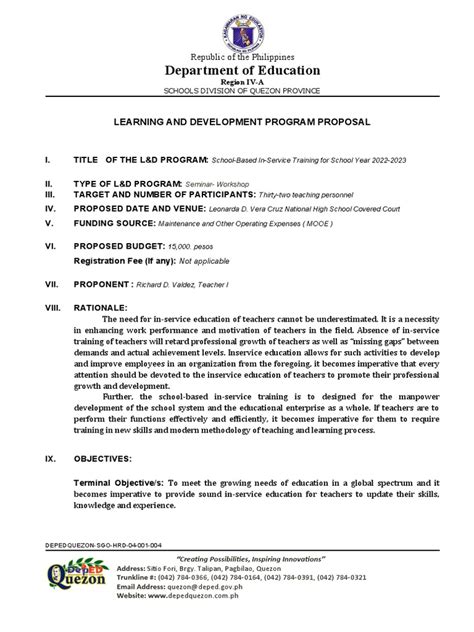 Learning And Development Program Proposal Form Pdf Learning Cognition