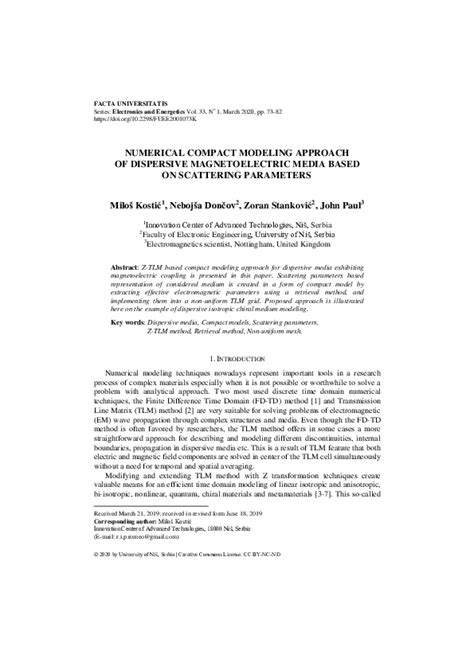 Pdf Numerical Compact Modeling Approach Of Dispersive Magnetoelectric Media Based On