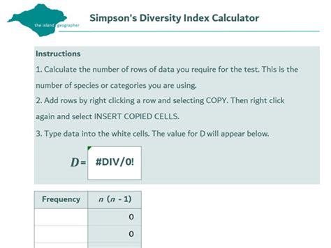 Simpson S Diversity Index Calculator Teaching Resources