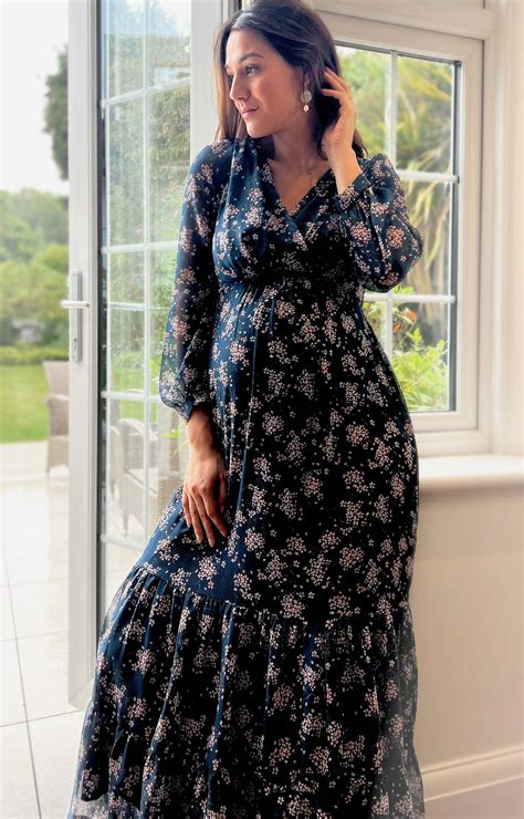Maternity Dress Bump It Up Maternity Plus Size Blue Floral Print Maxi