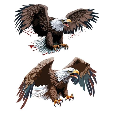 대머리 독수리가 피 묻은 얼굴로 날고 있다 프리미엄 벡터