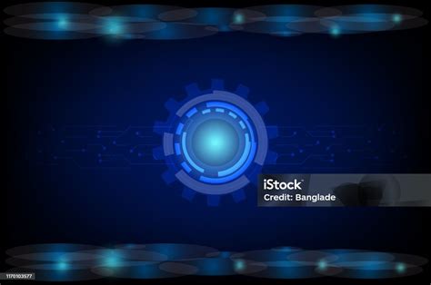 벡터 일러스트 기어 휠 및 회로 기판 하이테크 디지털 기술 현대 디지털 기술 개념 진한 파란색 색상 배경에 추상 미래지향적 0명에 대한 스톡 벡터 아트 및 기타 이미지