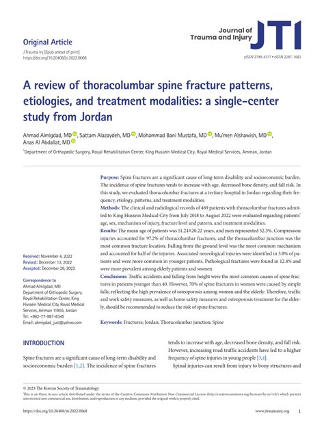 Pdf A Review Of Thoracolumbar Spine Fracture Patterns Etiologies And Treatment Modalities A