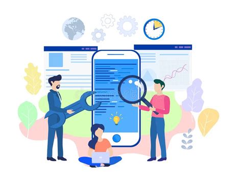 Mobile Application Development Process Flat Vector Illustration Stock