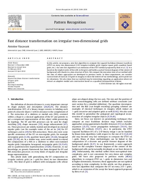 pdf fast distance transformation on irregular two dimensional grids