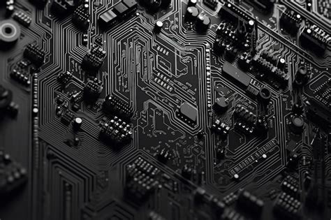 Black And White Circuit Board Pattern With Intricate Electronic Components And Pathways