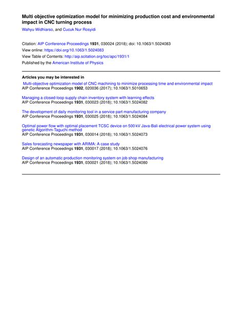 Pdf Multi Objective Optimization Model For Minimizing Production Cost And Environmental Impact