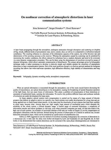 Pdf Nonlinear Correction Of Atmospheric Distortions In Laser Communication Systems