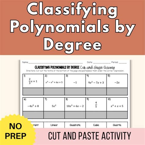 Classifying Polynomials By Degree Cut And Paste Activity Algebra