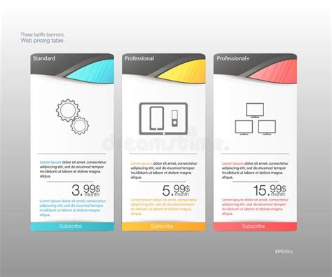 Three Tariffs Banners Web Pricing Table Vector Design For Web App Price List Grouped