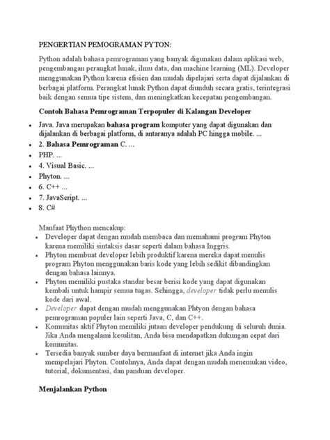 Pengertian Pemograman Pyton Pdf