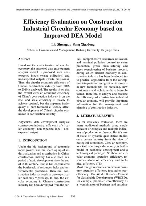 Pdf Efficiency Evaluation On Construction Industrial Circular Economy