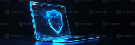 This Design Features An Innovative Futuristic Laptop That Highlights A Glowing Blue Shield