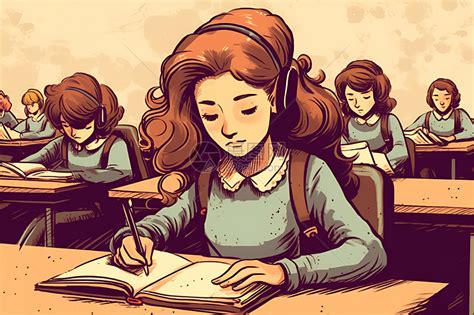 课堂上记笔记的学生插画图片下载 正版图片600948962 摄图网