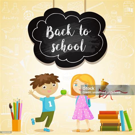 아이 들과 함께 학교 벡터 일러스트 레이 션으로 돌아가기 가방에 대한 스톡 벡터 아트 및 기타 이미지 가방 교실 교육 Istock