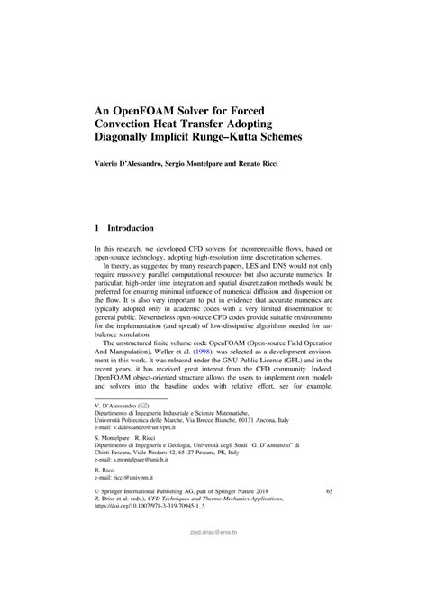 Pdf An Openfoam Solver For Forced Convection Heat Transfer Adopting Diagonally Implicit Runge