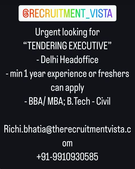 Richi Bhatia On Linkedin Urgent Hiring Tendering Executive Delhi Head Office Kindly Share Cvs