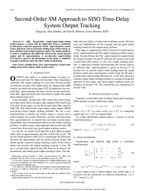 Pdf Second Order Sm Approach To Siso Time Delay System Output Tracking