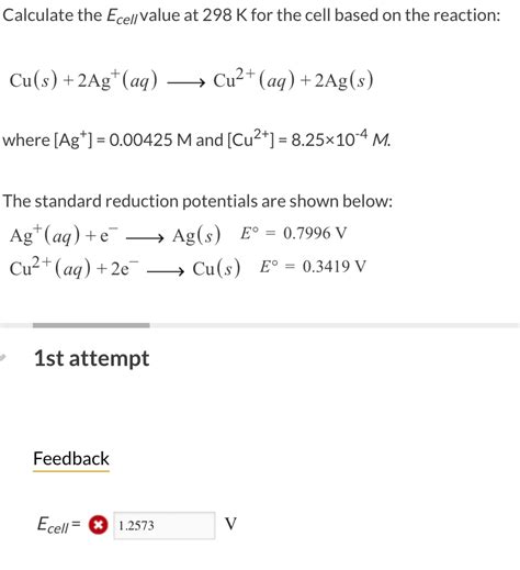 Solved Calculate The Ece Value At 298 K For The Cell Based Chegg Com
