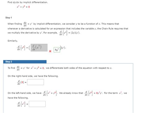 Solved Find Dy Dx By Implicit Differentiation X Y8 8