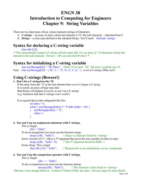 Text Datatypes Summary Engn 38 Introduction To Computing For