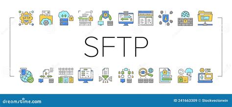 Ssh Sftp File Transfer Protocol Icons Set Vector Stock Vector Illustration Of Signs
