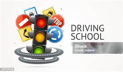 현실적인 상세한 3d 운전 학교 광고 배너 개념 포스터 카드 벡터 운전 배우기에 대한 스톡 벡터 아트 및 기타 이미지 운전 배우기 운전하기 교육 Istock