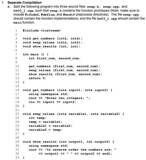 Solved 1 Separate Compilation Split The Following Program Chegg Com