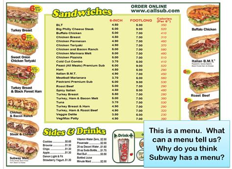 Subway Menu Prices