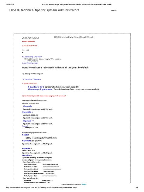 Hp Ux Virtual Machine Cheat Sheet Pdf Virtual Machine Computer