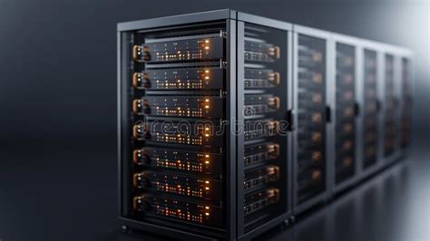 Modern Data Center Server Racks With Glowing Lights Showcasing Powerful Hardware And Technology