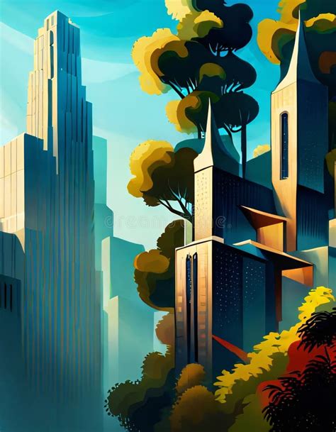 Abstract City Architecture In Futuristic Geometric Style Stock