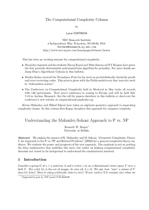 Pdf The Computational Complexity Column