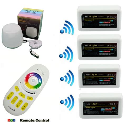 Mi Light RGB LED Dimmer Controller DC12 24V 24A 2 4G 4 Zone RF Wireless Touch Remote WiFi