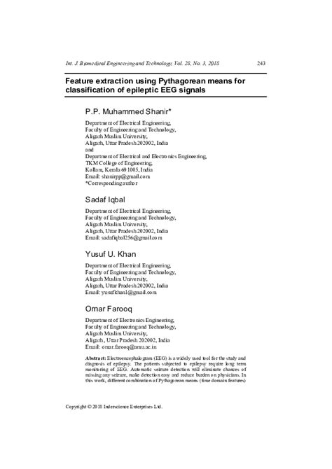 Pdf Feature Extraction Using Pythagorean Means For Classification Of