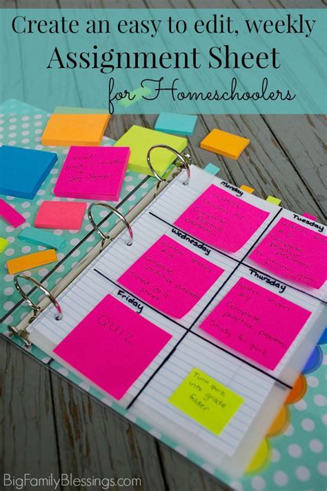 Create An Easy To Edit Homeschool Weekly Assignment Sheet School