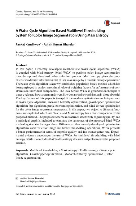 A Water Cycle Algorithm Based Multilevel Thresholding System For Color