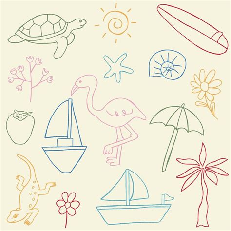 Hand Drawn Beach Summer Doodle Colorful Illustration 78888120 Vector