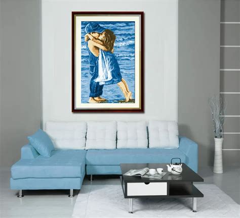 Ручная работа сделай сам вышивка крестиком рукоделие напечатанный поцелуй объятия море