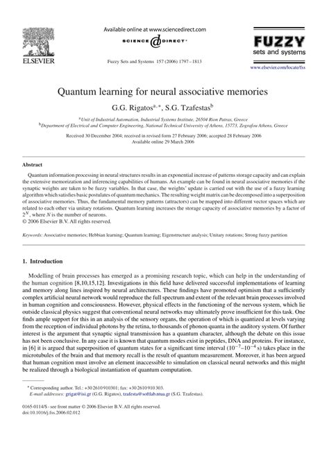 Pdf Quantum Learning For Neural Associative Memories