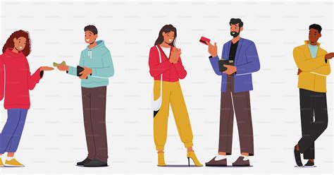 사람들은 돈 재정적 도움 부채 개념을 취합니다 여성 캐릭터는 하얀 배경에 고립된 남편이나 친구에게 돈을 빌린다 부부 관계 우정 만화 사람들 벡터 일러스트레이션