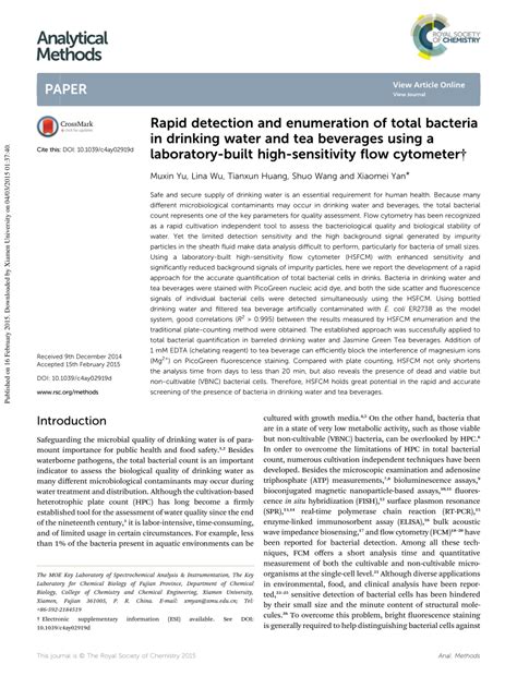 Pdf Rapid Detection And Enumeration Of Total Bacteria In Drinking