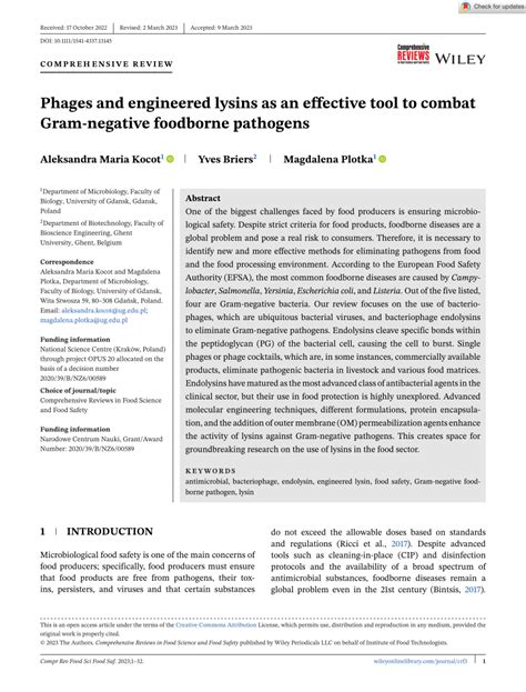 Pdf Phages And Engineered Lysins As An Effective Tool To Combat Gram Negative Foodborne Pathogens